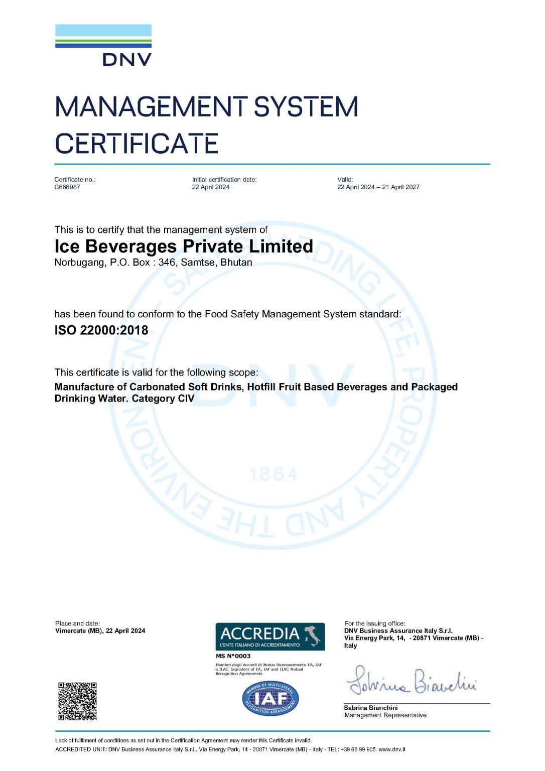 ⁠ISO 22000:2018 Certification – Ice Beverages
